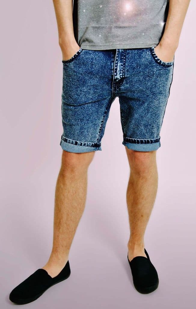 Slim Fit Acid Wash Denim Shorts